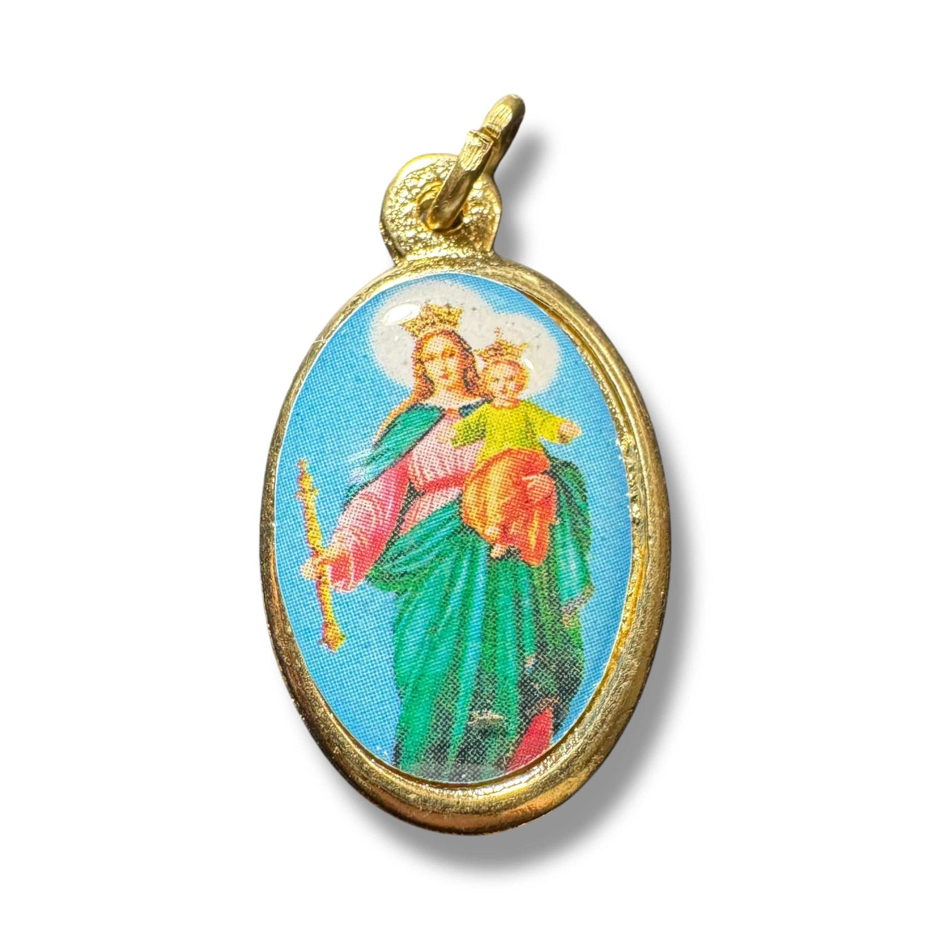 Our Lady Help of Christians Oval Medal – Gold-Tone Catholic Pendant ...
