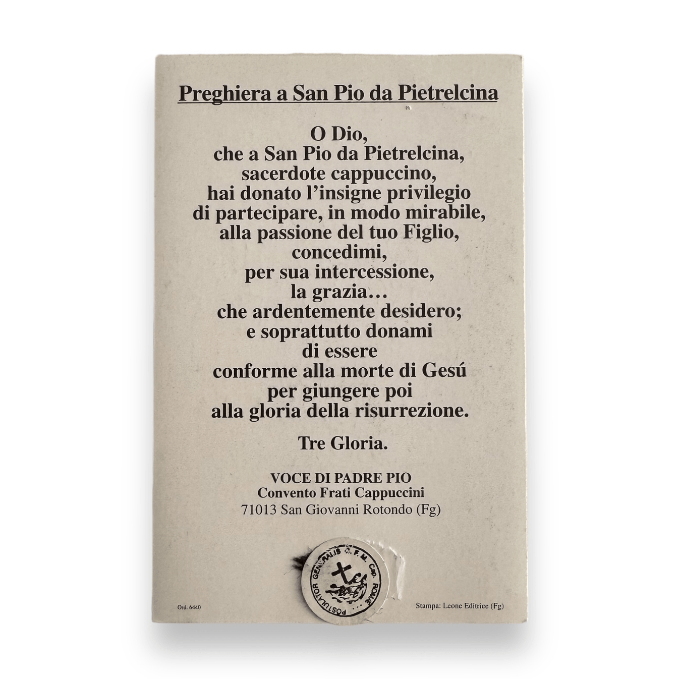 Padre Pio Holy Card - St. Pio vintage Prayer Card – Catholically