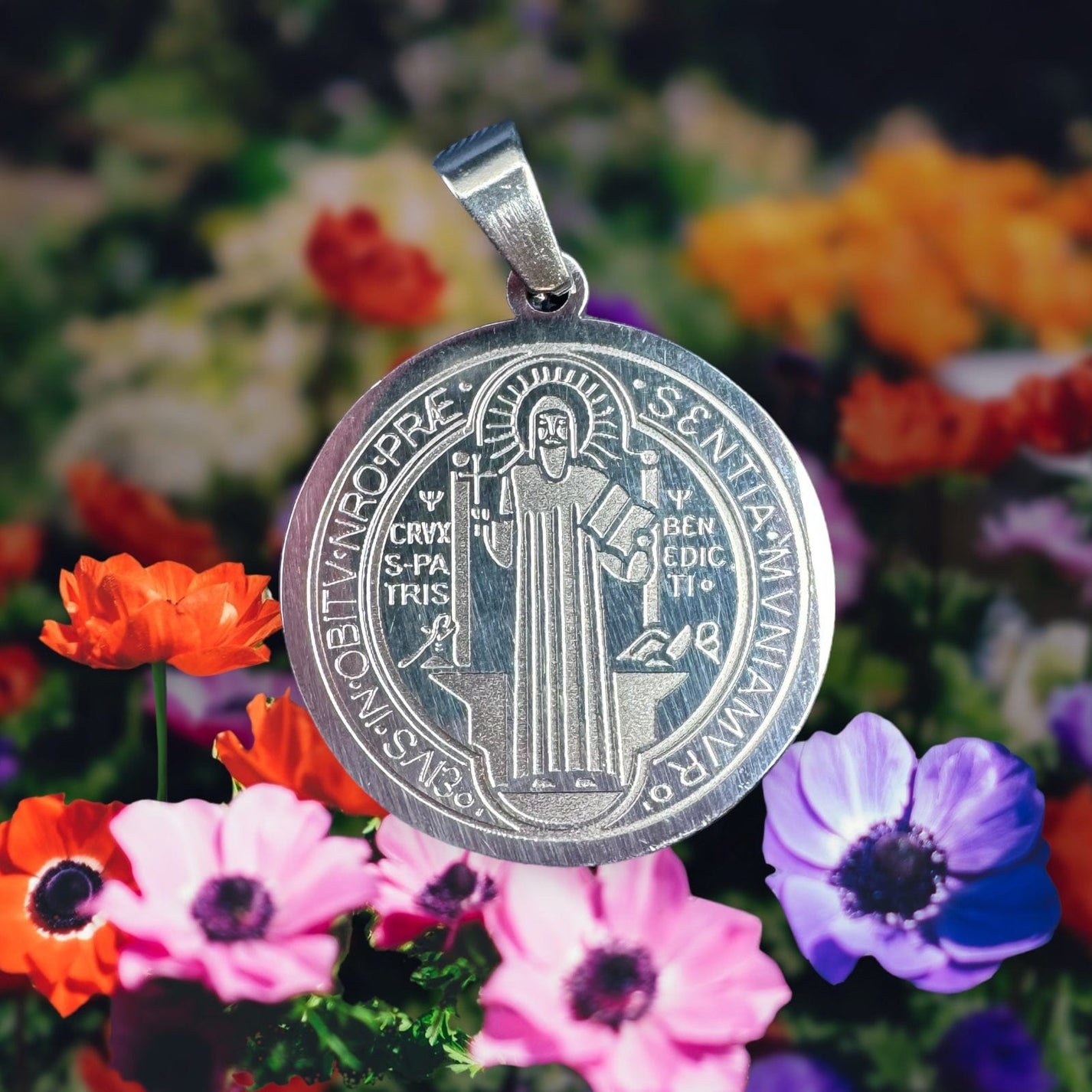 St Benedict Medal Necklace - Stainless Steel 25mm - Laser Etched - Shi ...