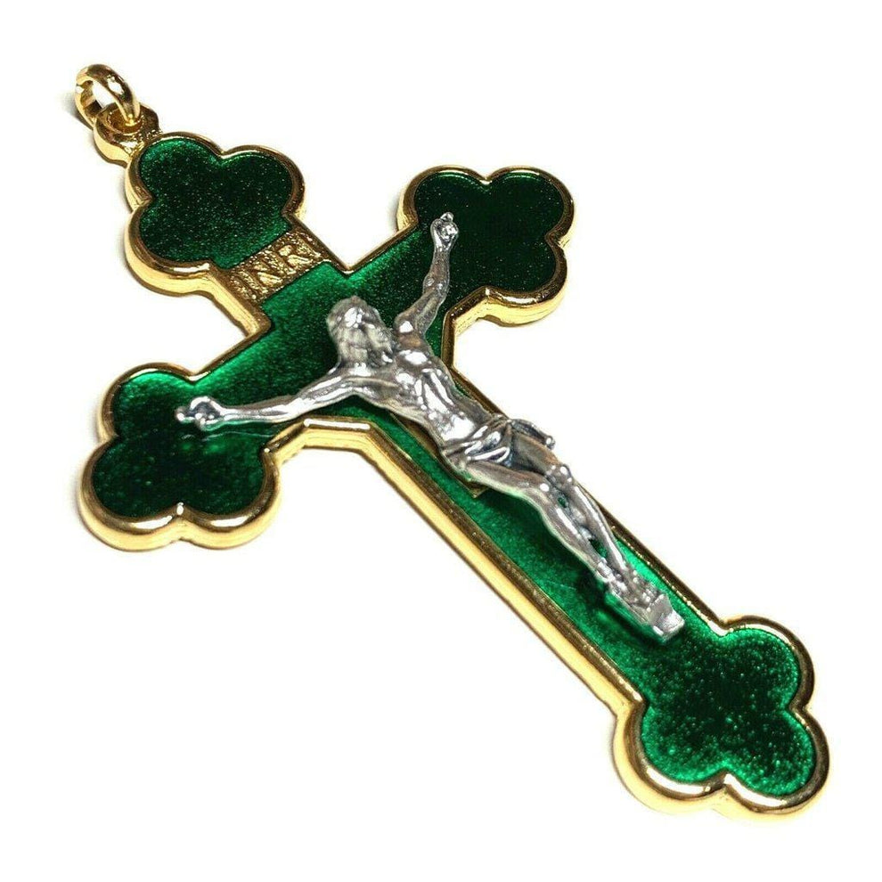 3" Green Budded Pectoral Cross - Crucifix -First Communion -Blessed ...