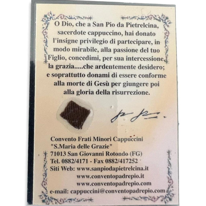 St. Padre Pio Laminated Holy Card with Relic of St. Father Pio ...