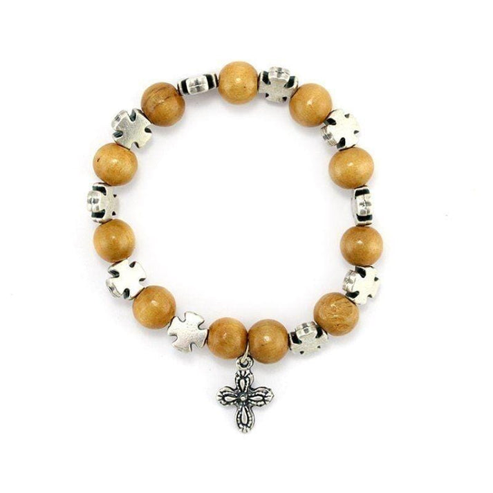 Olive Wood Bracelet with Celtic Crosses and Four-Way Cross Pendant ...